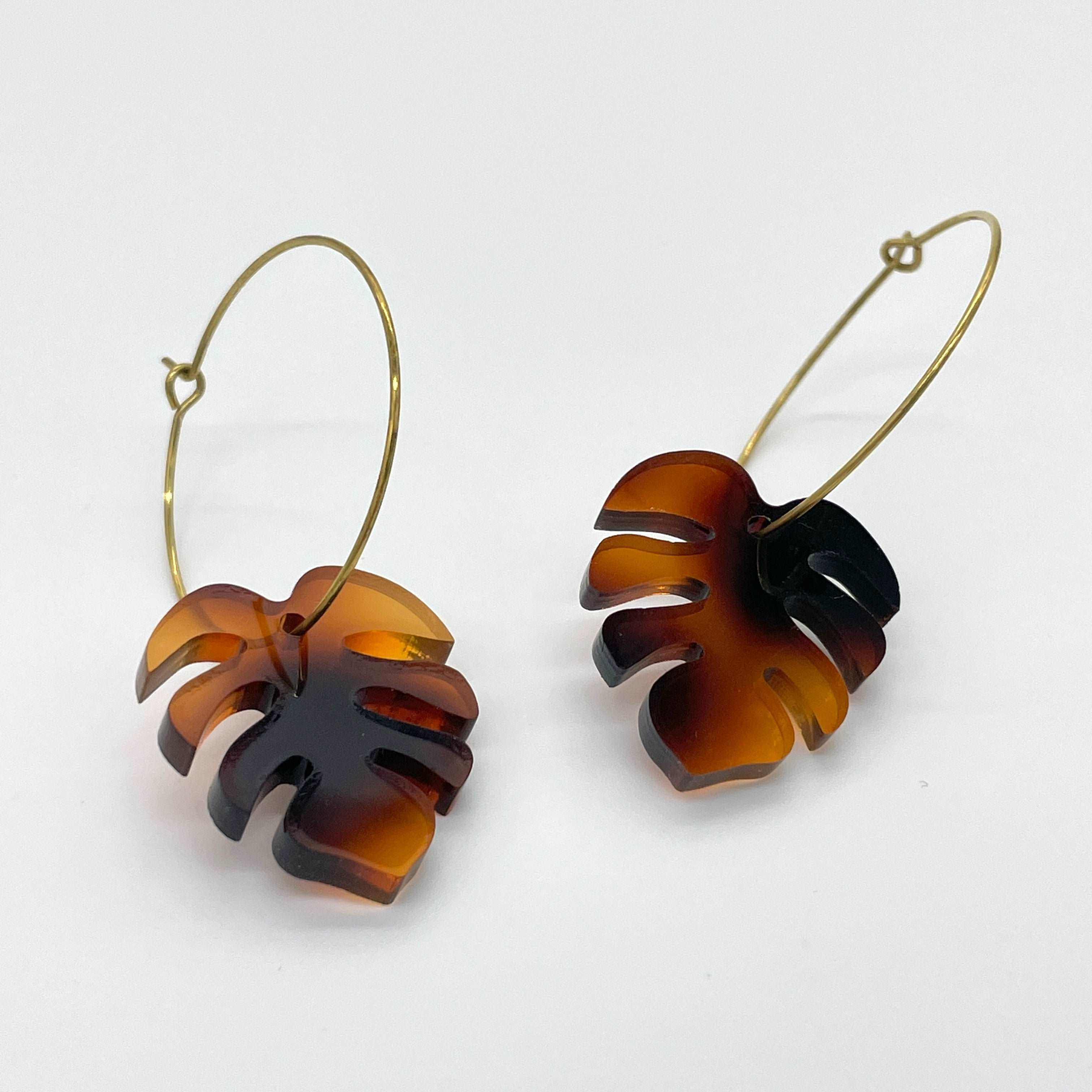 Mini Monstera Hoop Earrings - Tortoise Shell (Acrylic) – Serendibetty LLC